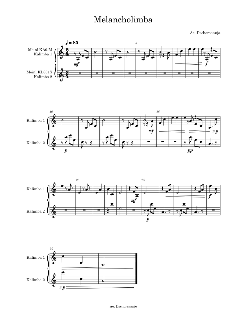 Melancholimba Sheet Music for Kalimba (Percussion Duet) | MuseScore.com