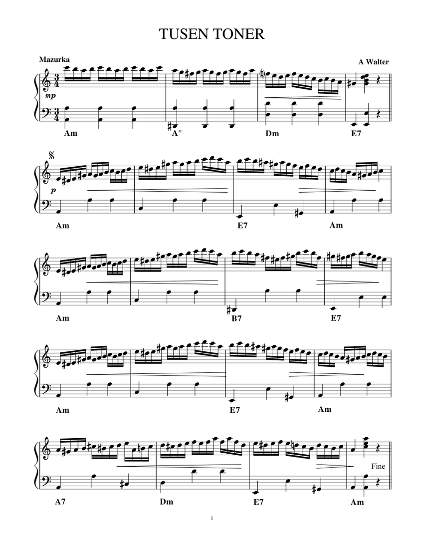 TUSEN TONER - Andrew Walter Sheet music for Accordion (Solo ...