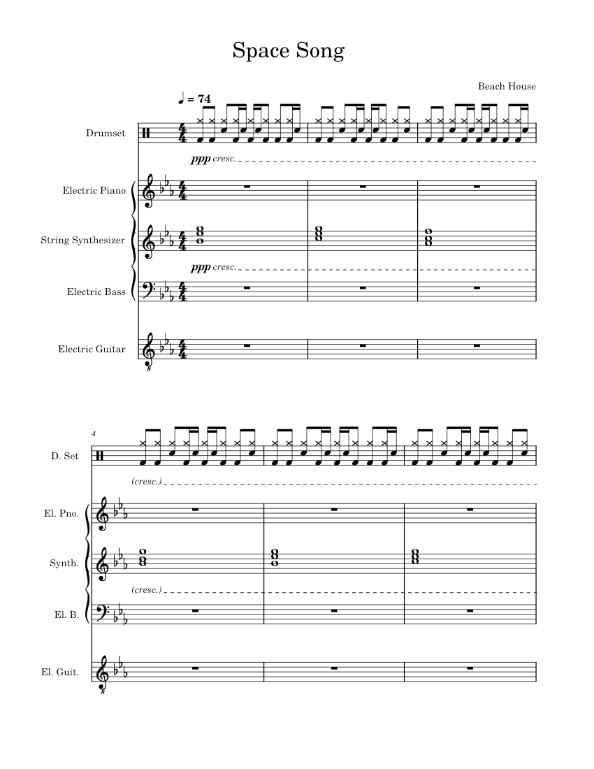 Space song – Beach House Sheet music for Piano, Guitar, Bass guitar ...