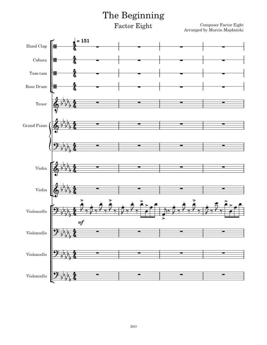 Beginning – Factor Eight Sheet Music for Piano, Tenor, Violin, Cello ...