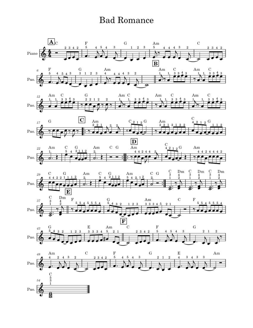 Bad Romance Sheet music for Piano (Solo) | Musescore.com