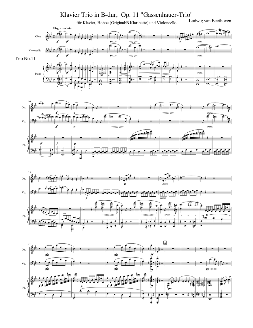 Beethoven Piano Trio in B-dur Op.11 "Gassenhauer-Trio" Sheet Music for Piano, Oboe, Cello (Piano ...