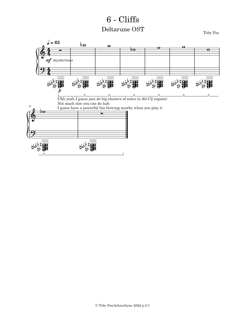 Deltarune Chapter 1 OST: 06 - Cliffs (for Solo Piano) Sheet music for ...