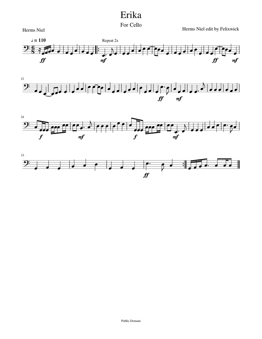 Erika for Cello Sheet Music for Cello (Solo) | MuseScore.com
