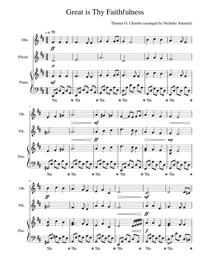 Great is Thy Faithfulness Sheet Music for Piano, Flute piccolo, Oboe ...