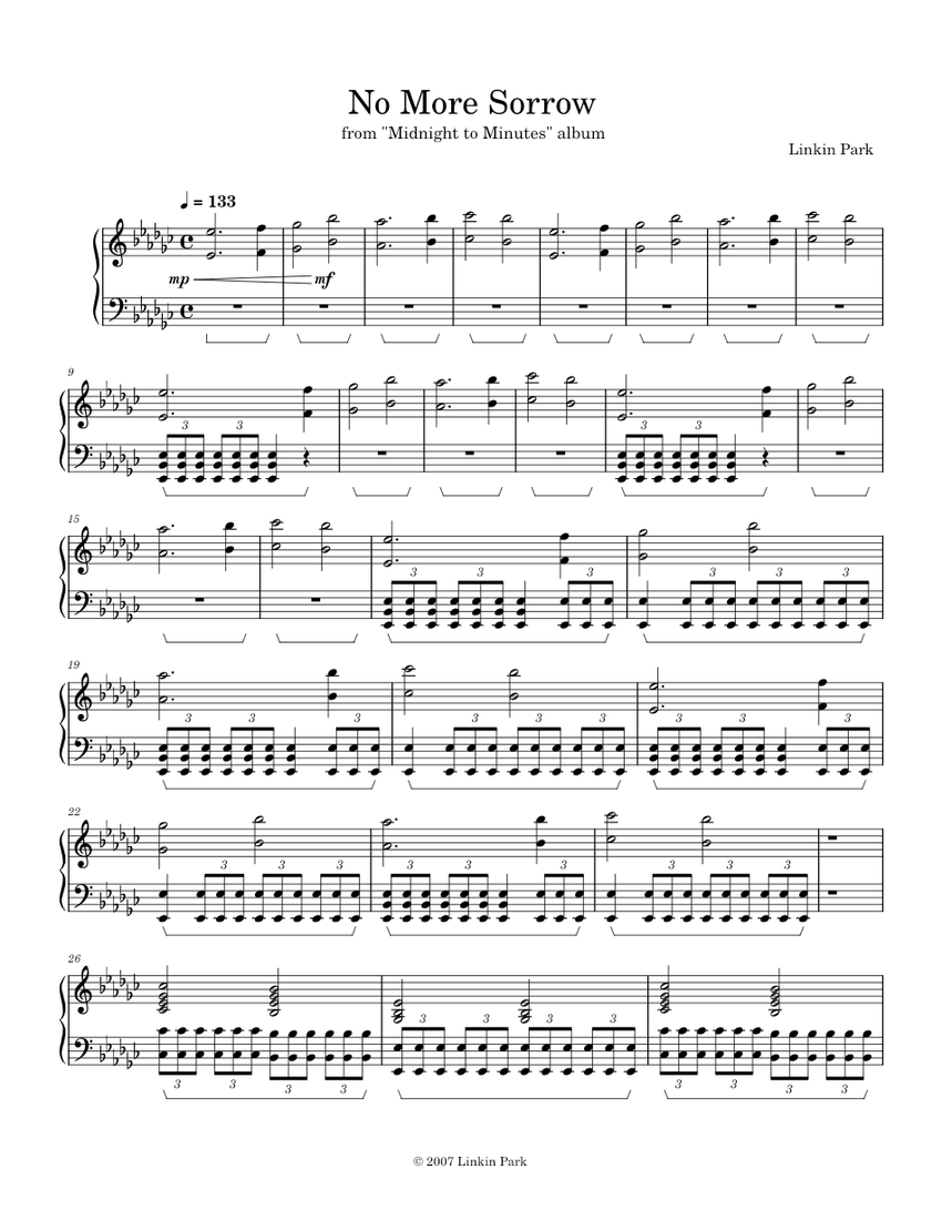 No More Sorrow – Linkin Park Sheet Music for Piano (Solo) | MuseScore.com