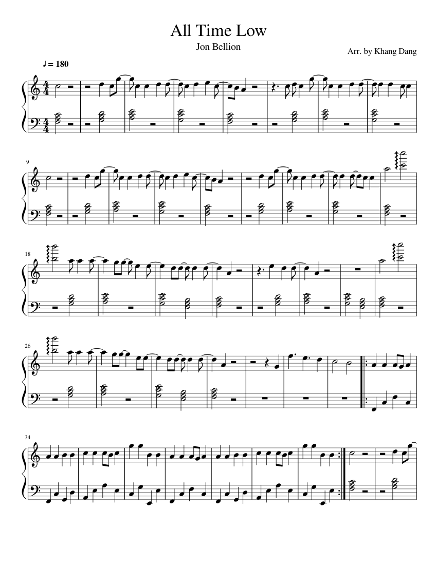 All Time Low Sheet music for Piano (Solo) Easy | Musescore.com