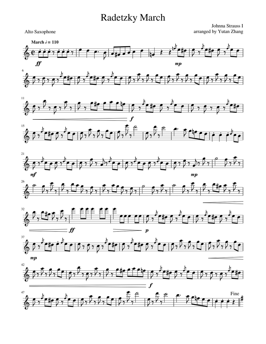 Radetzky March alto saxophone solo Sheet music for Saxophone alto (Solo ...