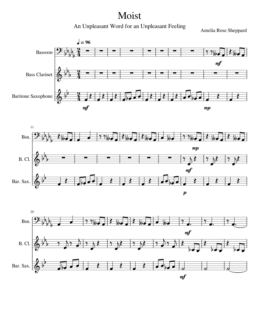 Moist Sheet music for Clarinet bass, Bassoon, Saxophone baritone ...