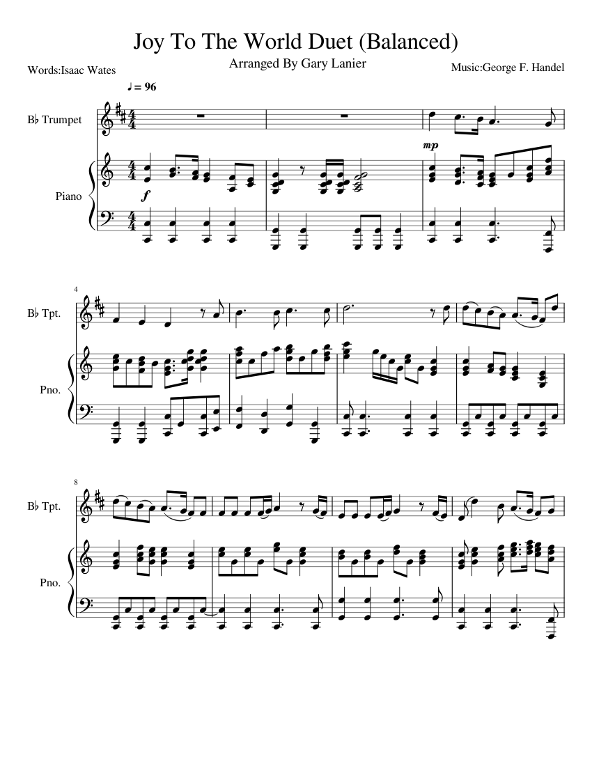 Joy To The World Duet (Balanced) Sheet music for Piano, Trumpet other ...