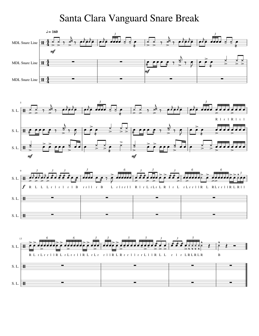 Santa Clara Vanguard Snare Break Sheet Music for Tuba, Mellophone ...