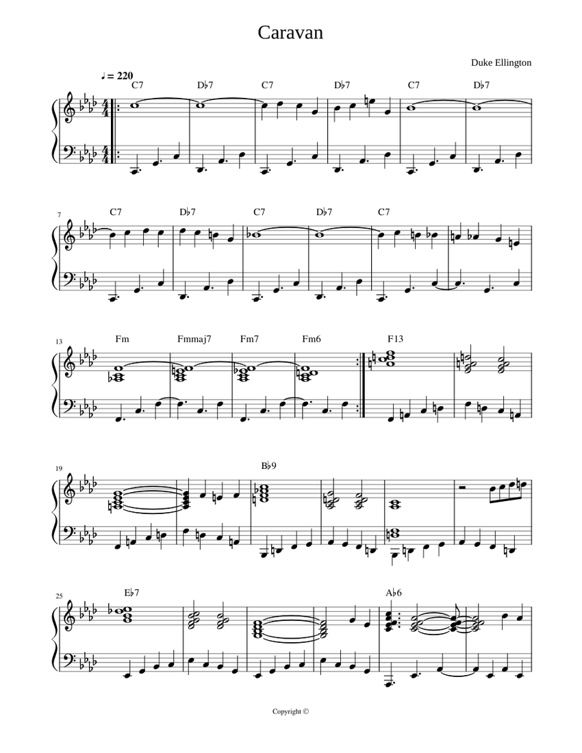 Caravan Sheet Music with Chords for Piano (Solo) easy | MuseScore.com