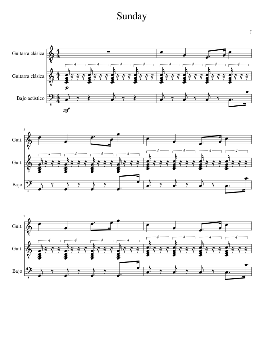 sunday Sheet music for Guitar, Bass guitar (String Trio) | Musescore.com