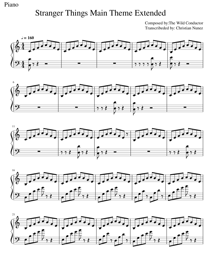 Stranger Things Main Theme Extended Sheet Music for Piano (Chamber ...