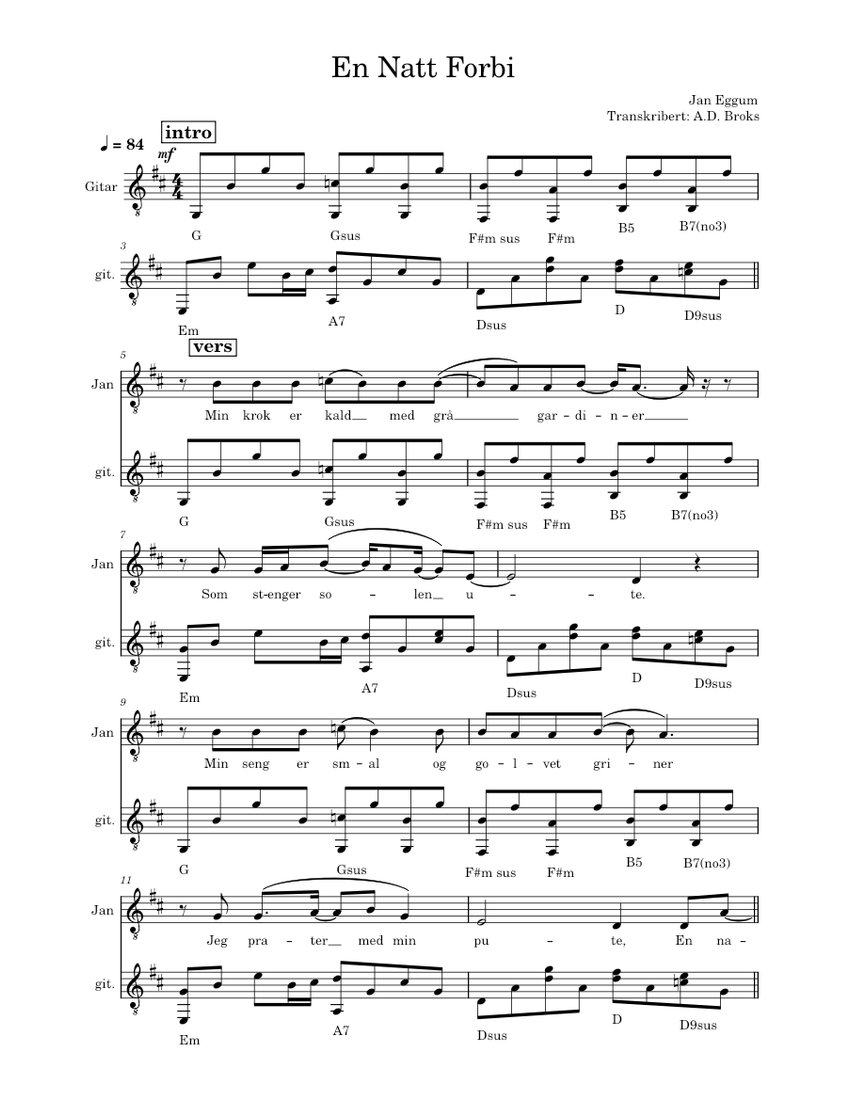 En natt forbi – Jan Eggum - piano tutorial