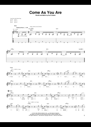 Come as you are – Nirvana Sheet Music and Tab for Guitar (Solo ...