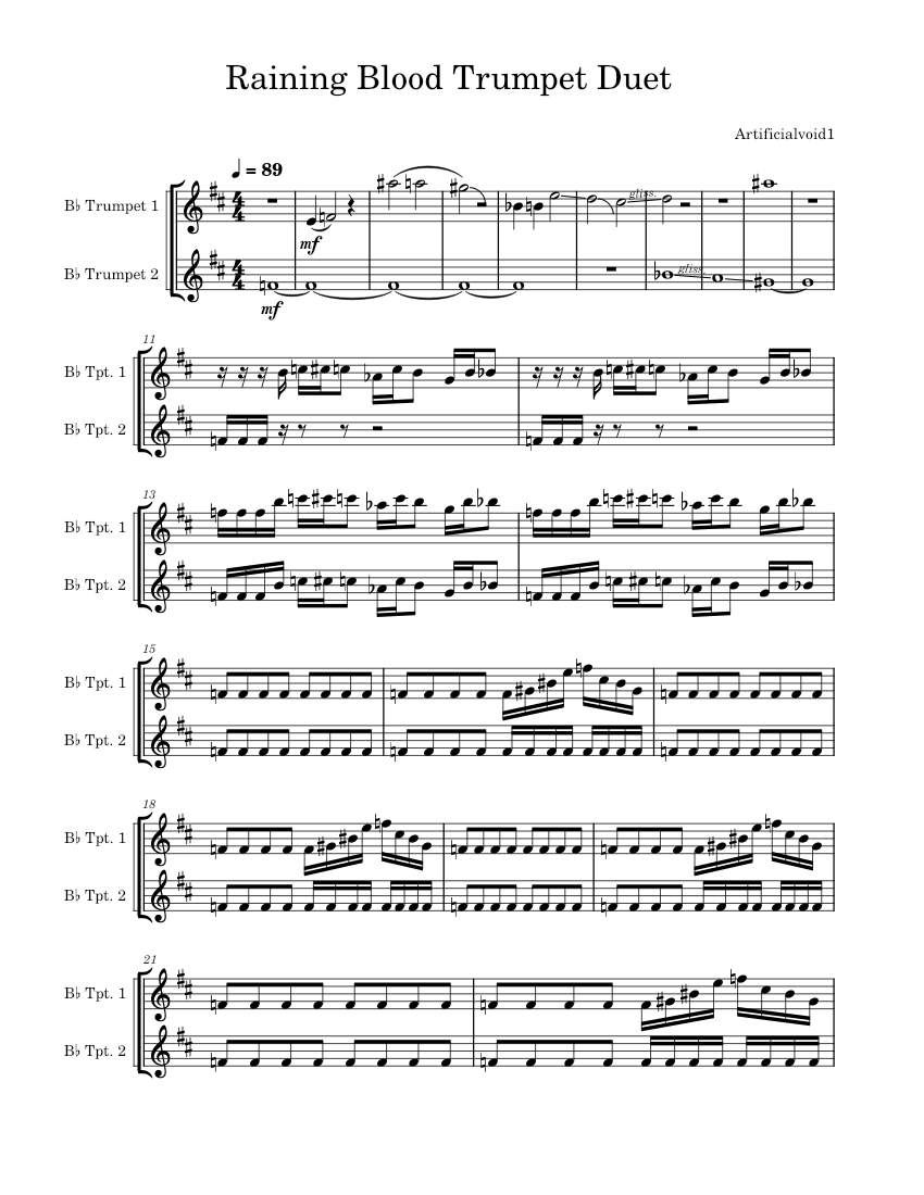 Raining blood – Slayer Raining Blood Trumpet Duet Sheet Music for Trumpet in b-flat (Brass Duet ...