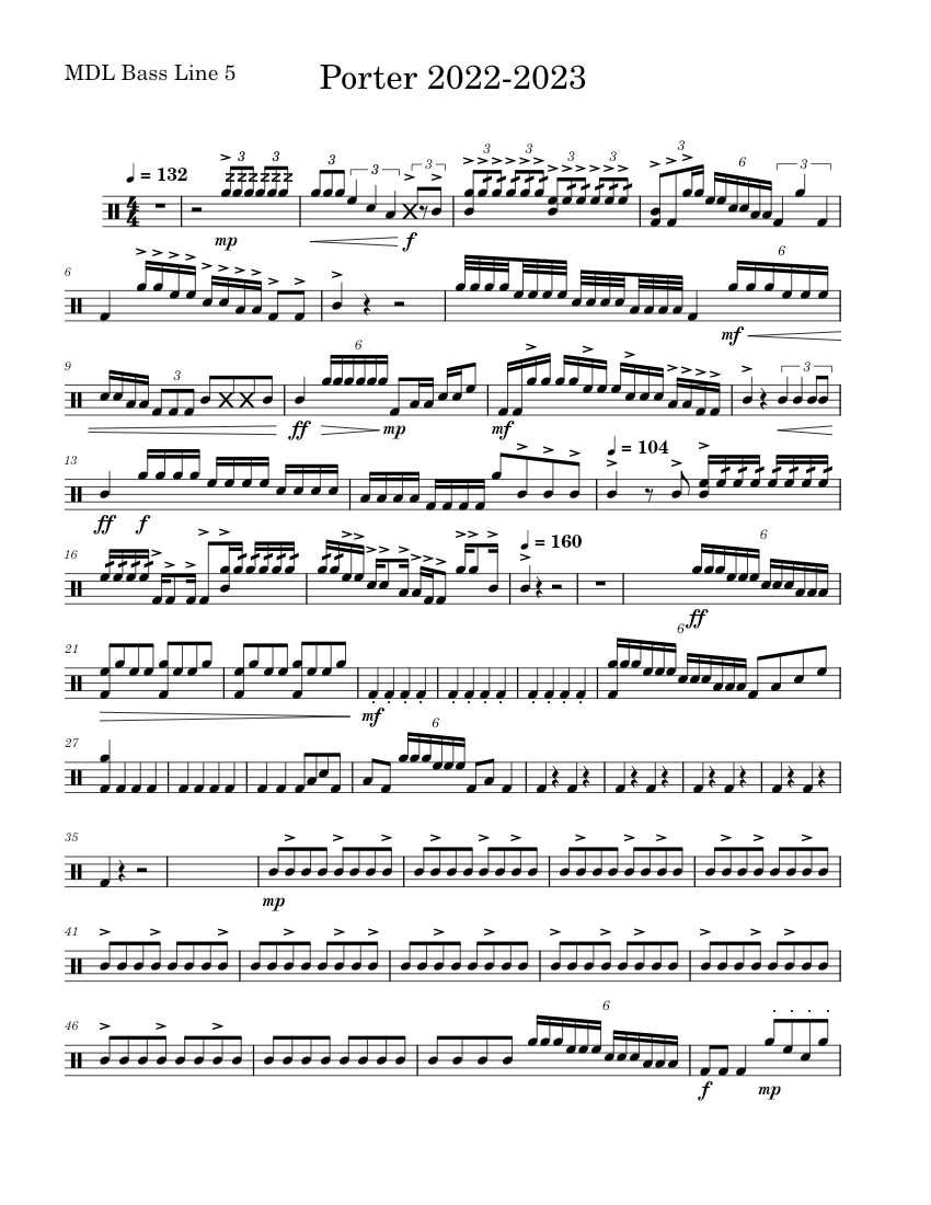 Porter_2022-2023-Basswnoclick-MDL_Bass_Line_5 Sheet music for Bass drum ...