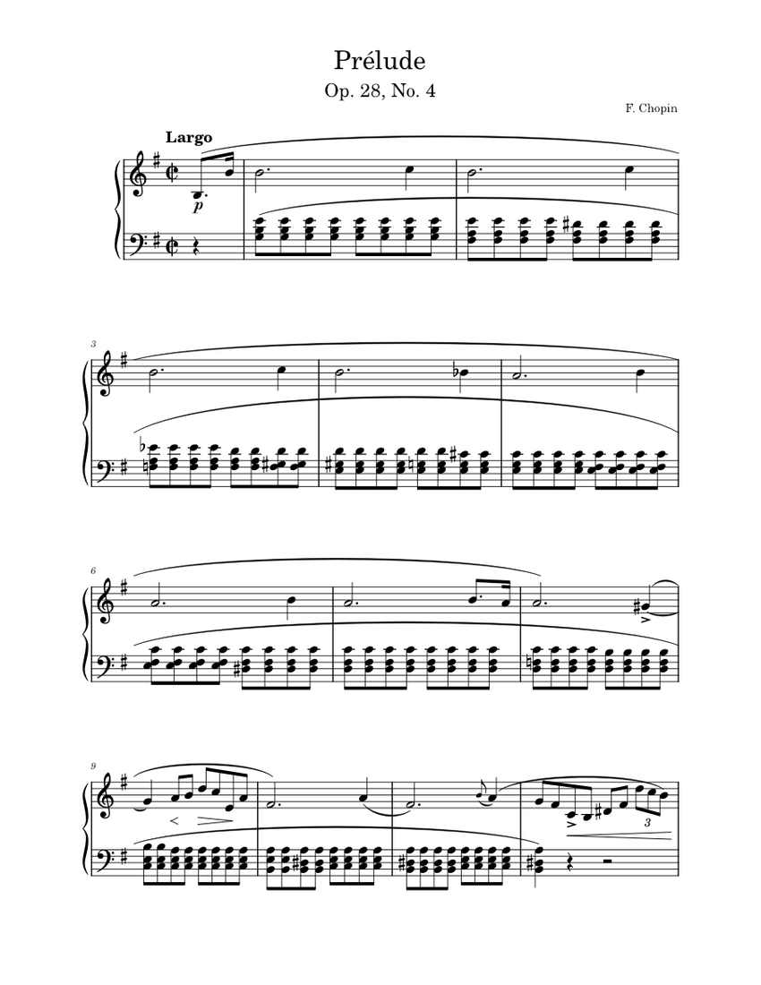 Prélude Op. 28 No. 4 - Chopin Sheet Music for Piano (Solo) | MuseScore.com