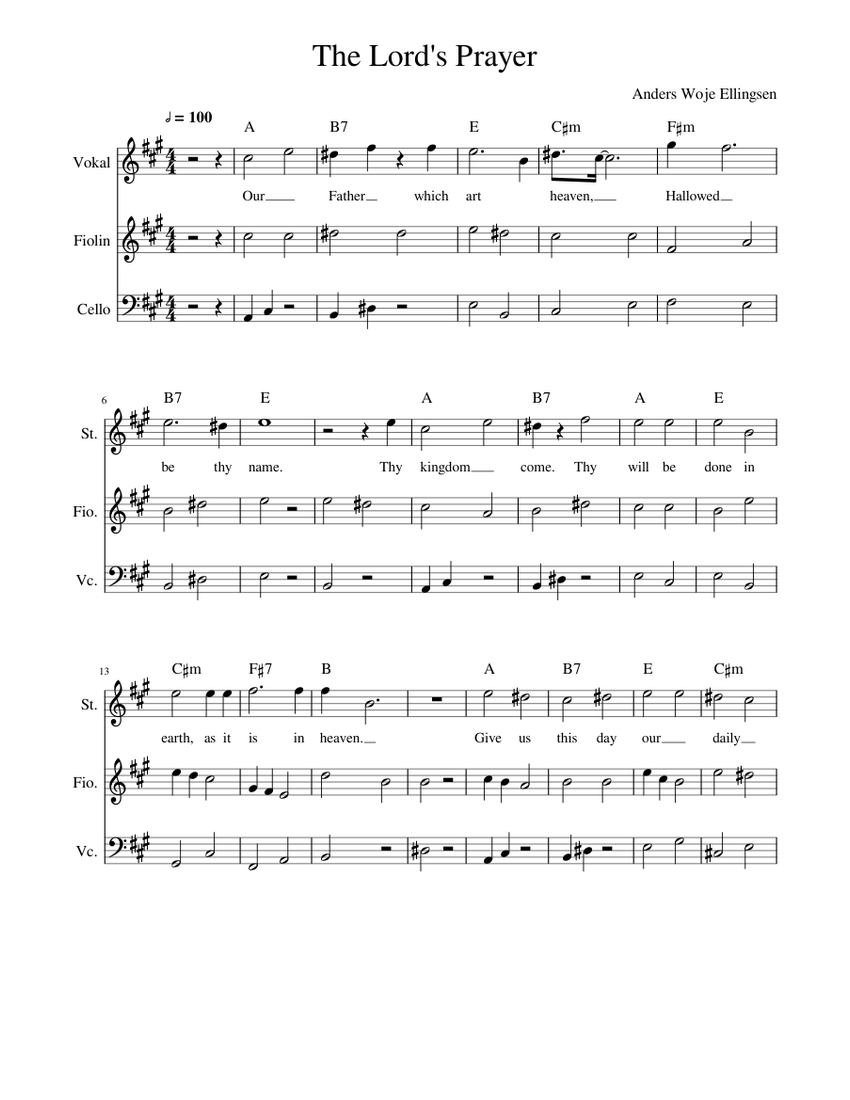 The Lords Prayer Sheet Music with Chords for Vocals, Violin, Cello ...