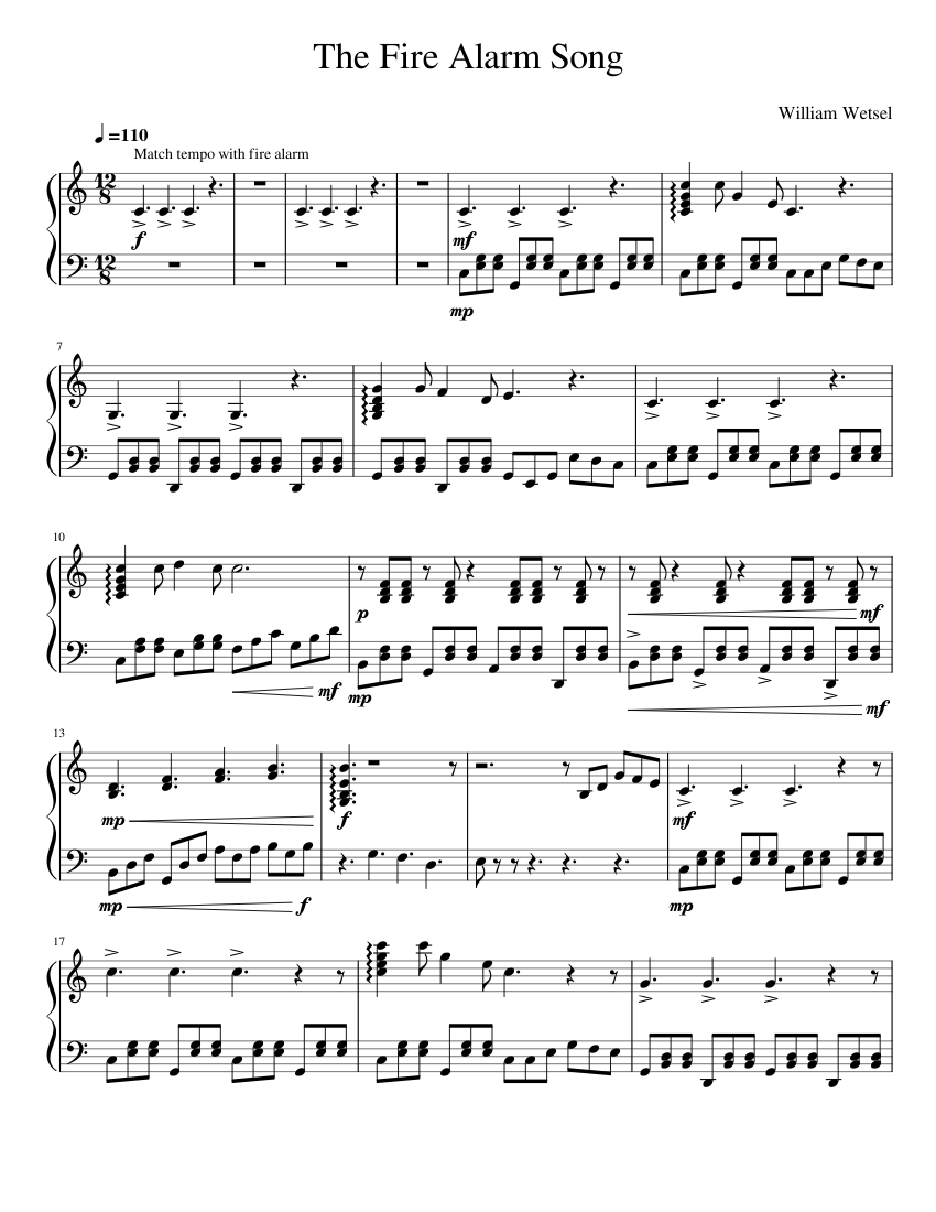 The Fire Alarm Song - William Wetsel Sheet Music for Piano (Solo ...