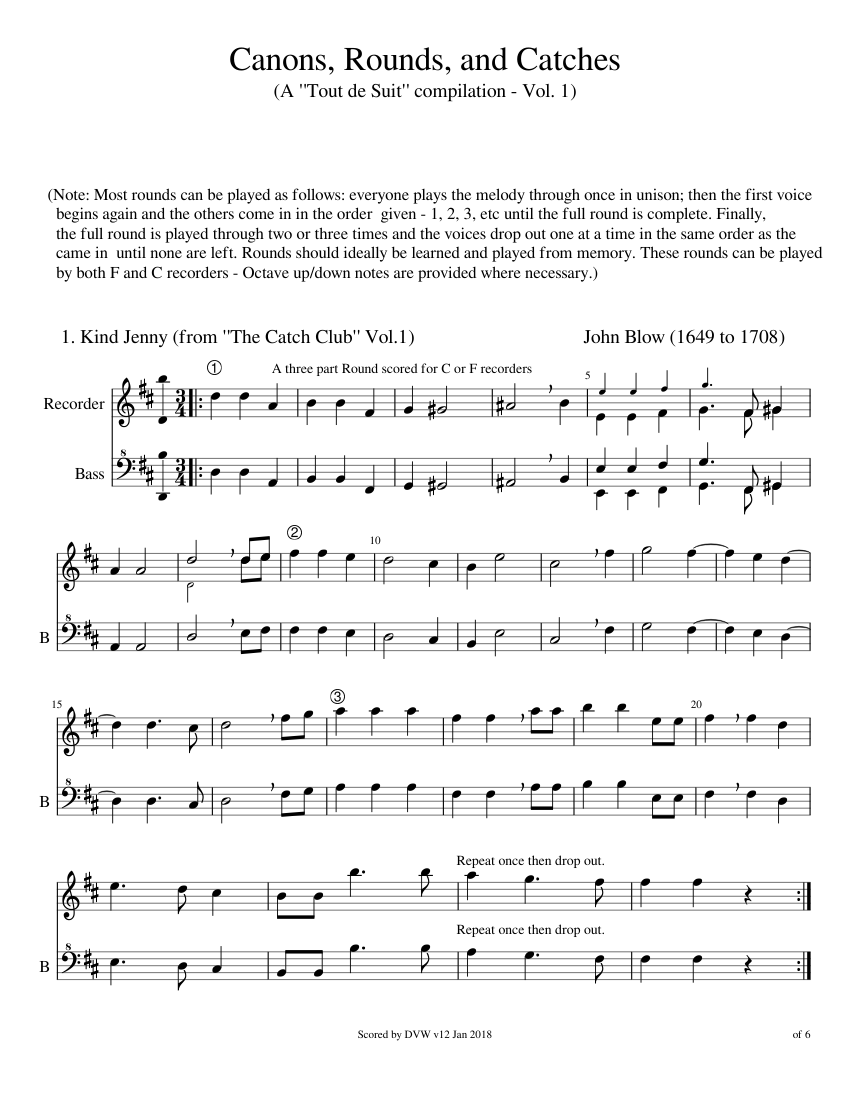 Canons Rounds and Catches Vol 1 Sheet Music for Recorder (Mixed Trio ...