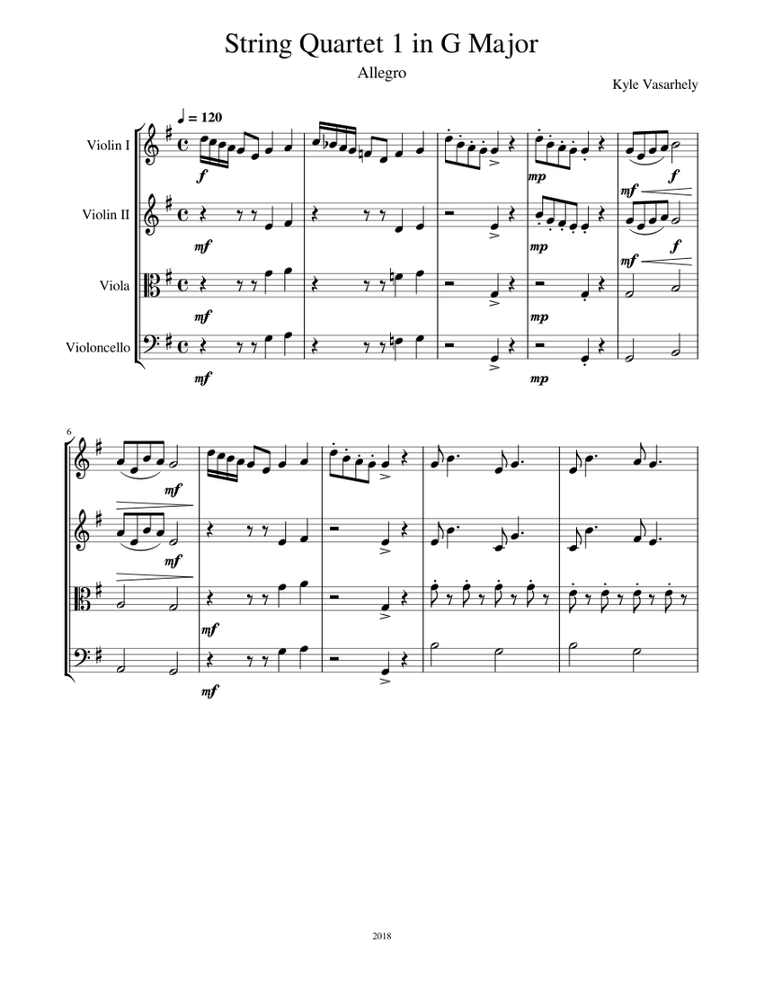 String Quartet 1 in G Major Sheet music for Violin, Viola, Cello ...