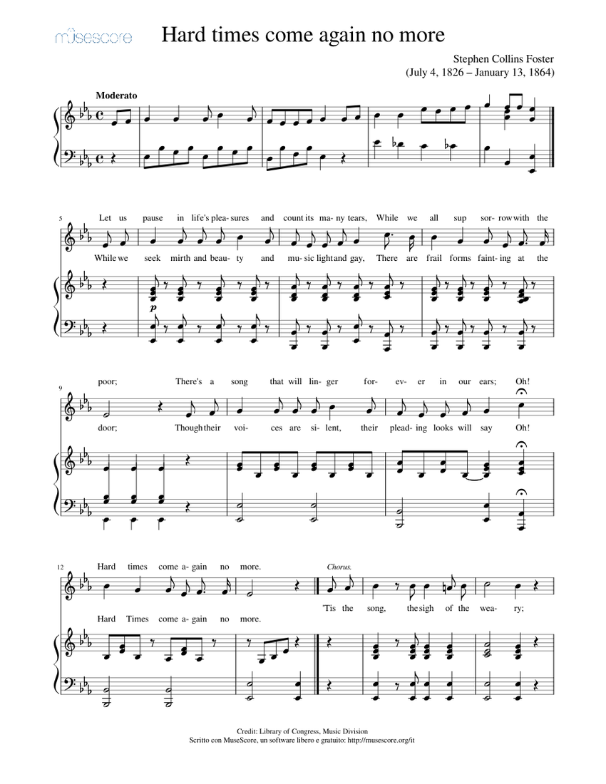 Hard times come again no more Sheet music for Piano, Soprano, Tenor ...
