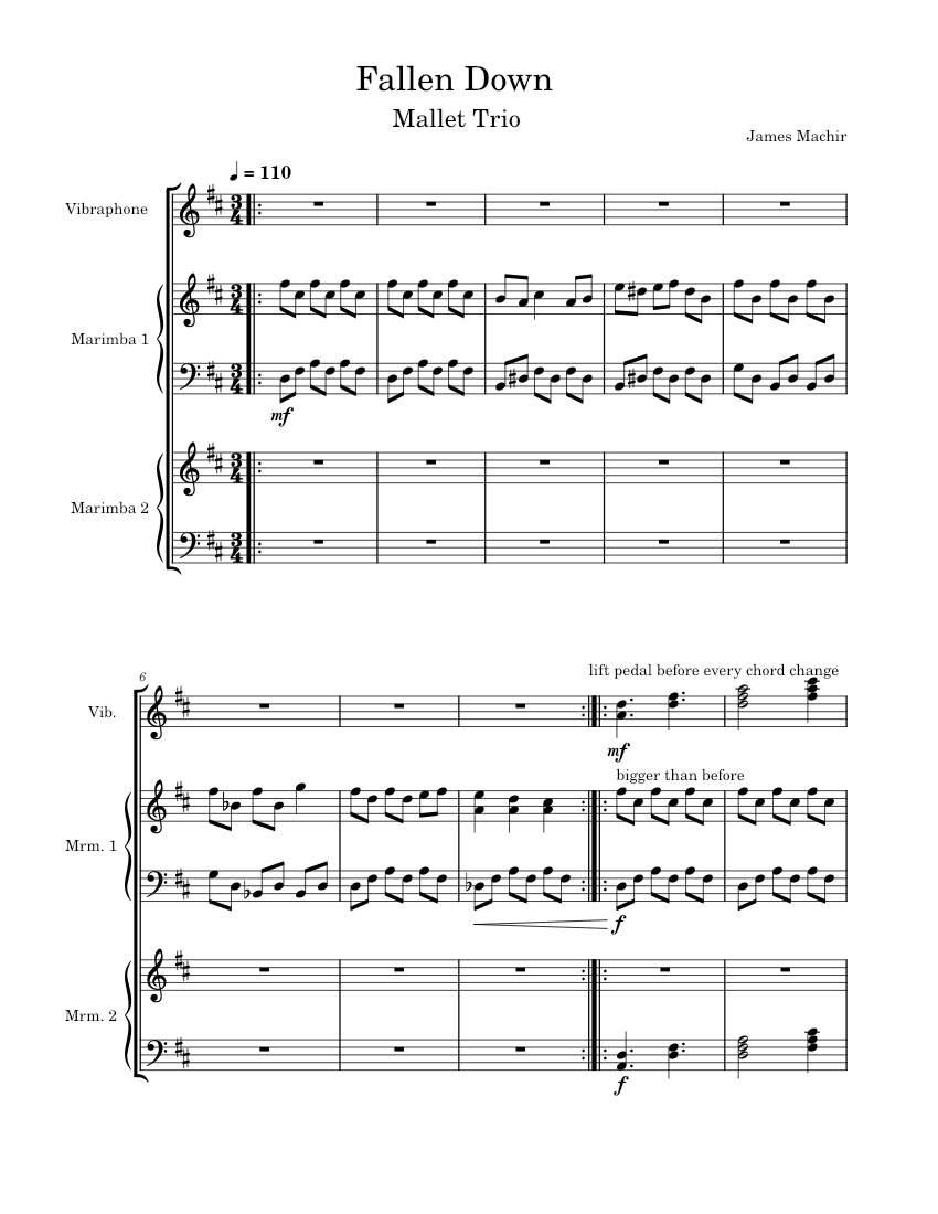 Fallen Down for Mallet Percussion Trio - James Machir Sheet Music for ...