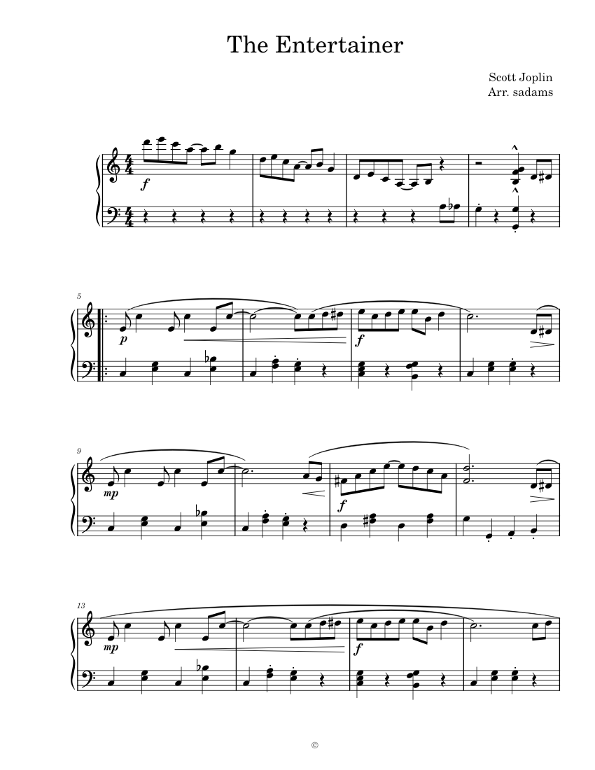 The Entertainer – Scott Joplin (Easy Piano) Sheet Music for Piano (Solo ...