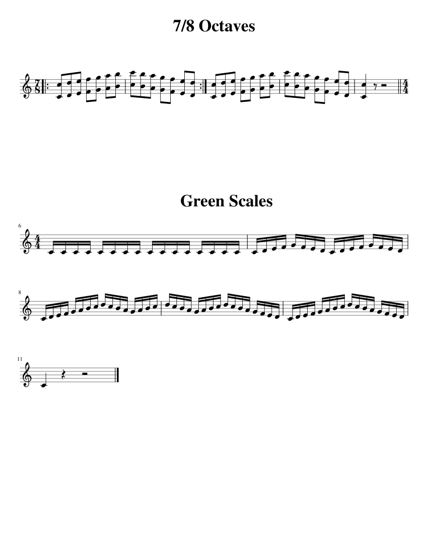 7/8 Octaves Scale and Green Scales in C Sheet Music for Marimba (Solo ...