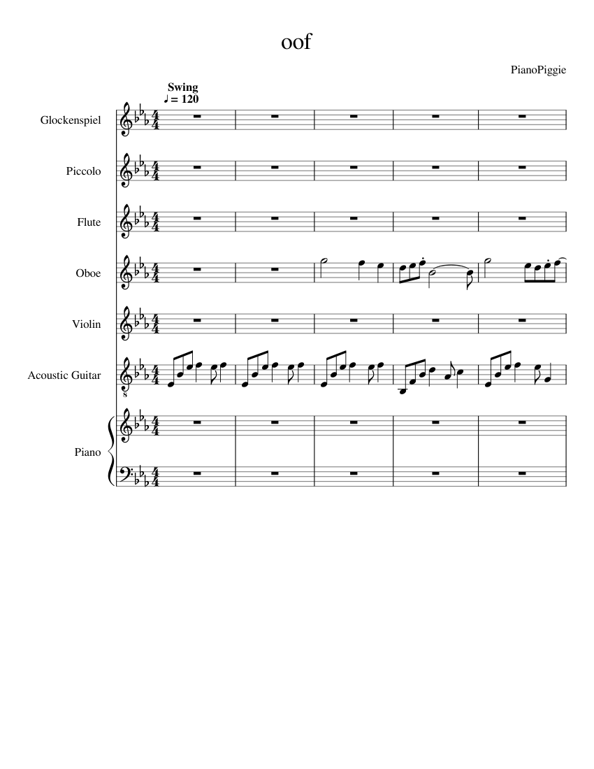 [ruff draft] Sheet music for Piano, Flute piccolo, Flute, Oboe & more ...