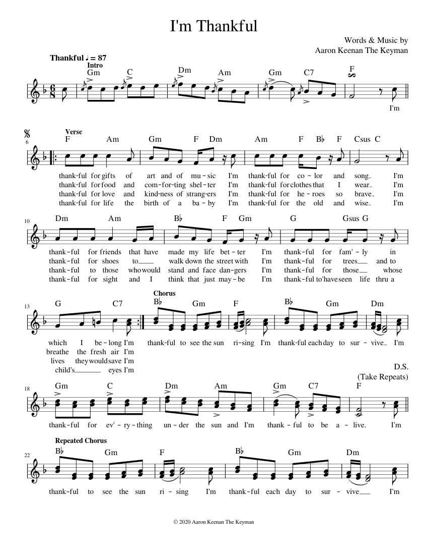 I'm Thankful Sheet Music for Piano (Piano-Voice) easy | MuseScore.com