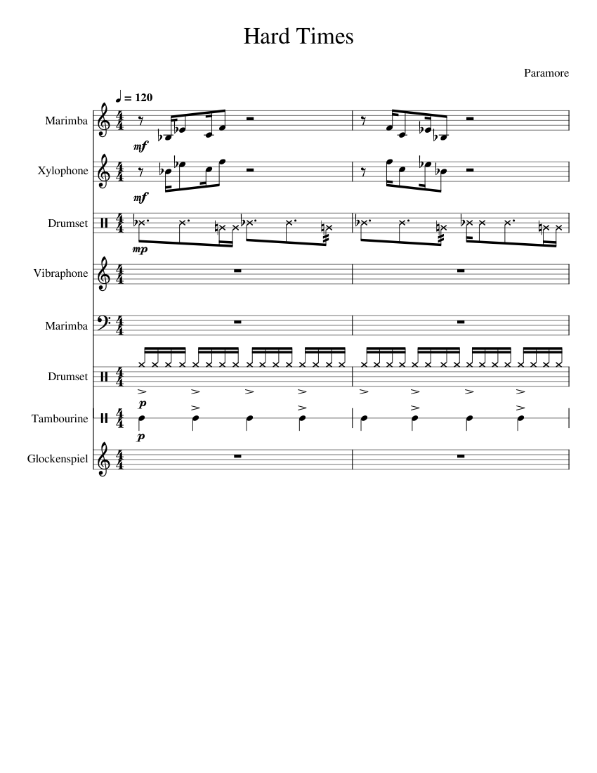 Hard Times - Paramore Sheet Music for Tambourine, Vibraphone ...