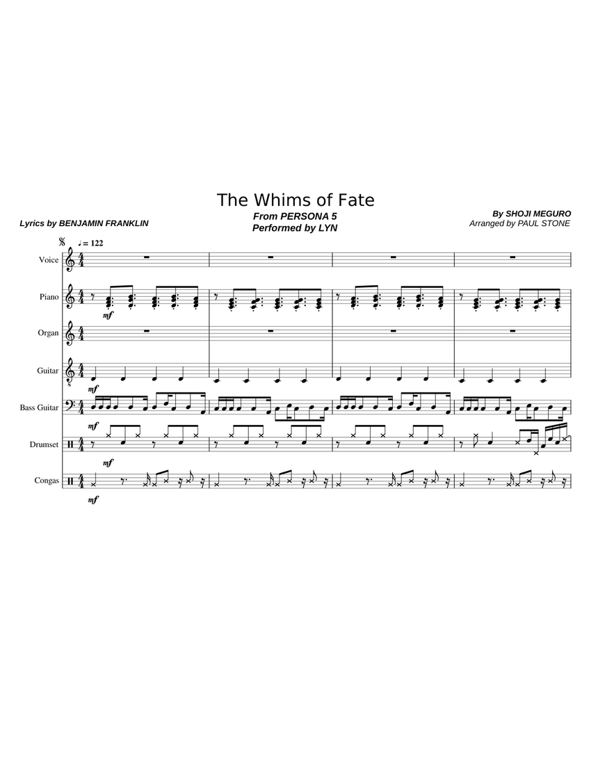 The Whims of Fate - Persona 5 Sheet Music for Piano, Organ, Vocals ...