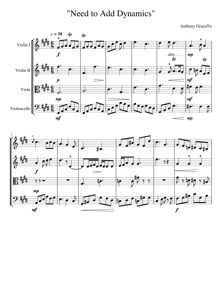 "Need to Add Dynamics" Sheet music for Violin, Viola, Cello (String ...