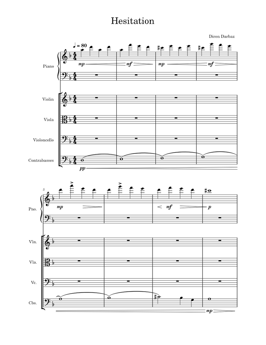 Hesitation Sheet Music for Piano, Violin, Viola, Cello & more ...