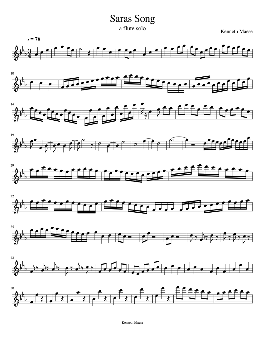 Sarah's Song Sheet Music for Flute (Solo) | MuseScore.com