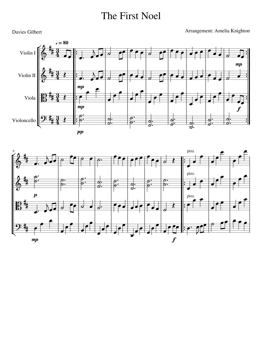 The First Noel Sheet Music for Violin, Viola, Cello (String Quartet ...