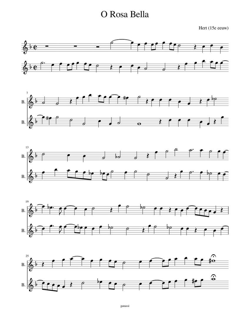O Rosa Bella Sheet music for Recorder (Woodwind Duet) | Musescore.com