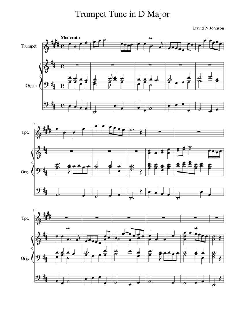 Trumpet Tune in D Major - David Johnson Sheet Music for Organ, Trumpet ...