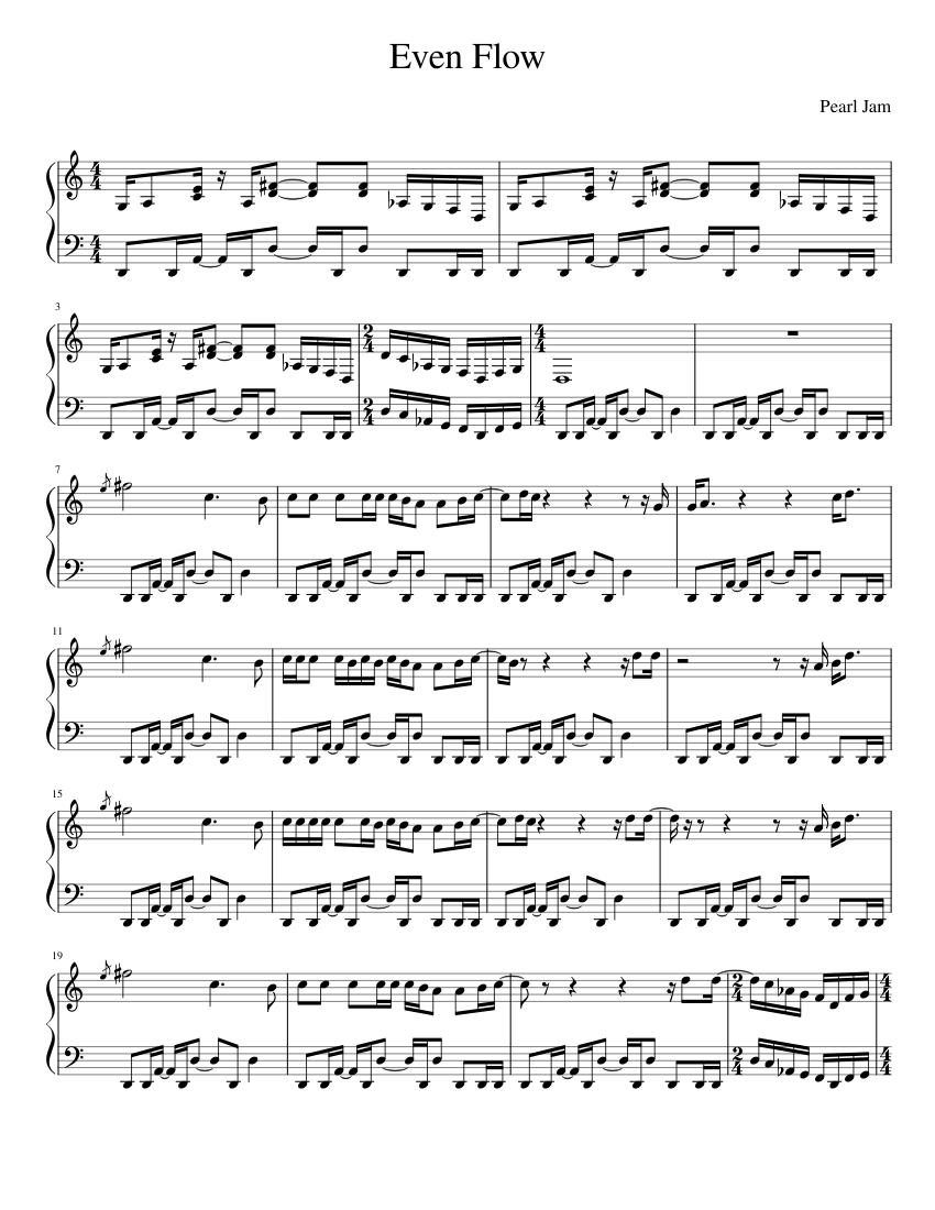 Even Flow - Pearl Jam Sheet Music for Piano (Solo) | MuseScore.com