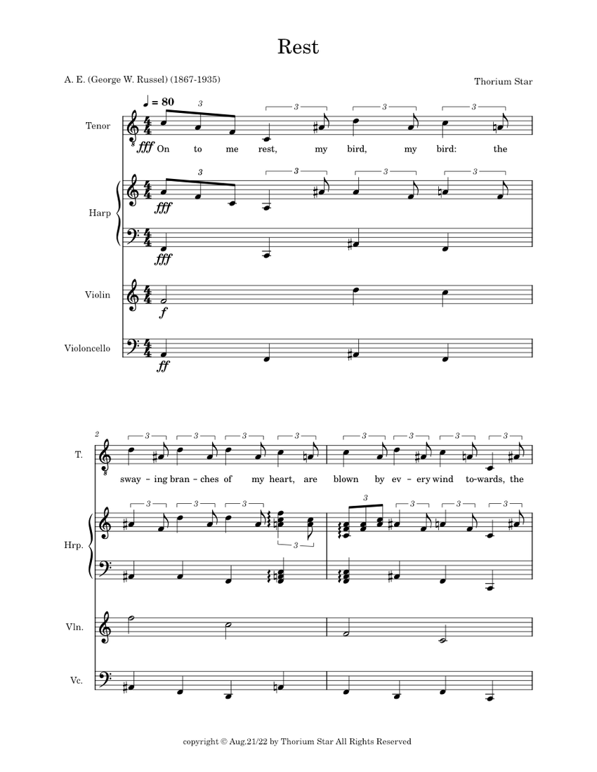 Rest Sheet music for Tenor, Violin, Cello, Harp (Mixed Quartet ...
