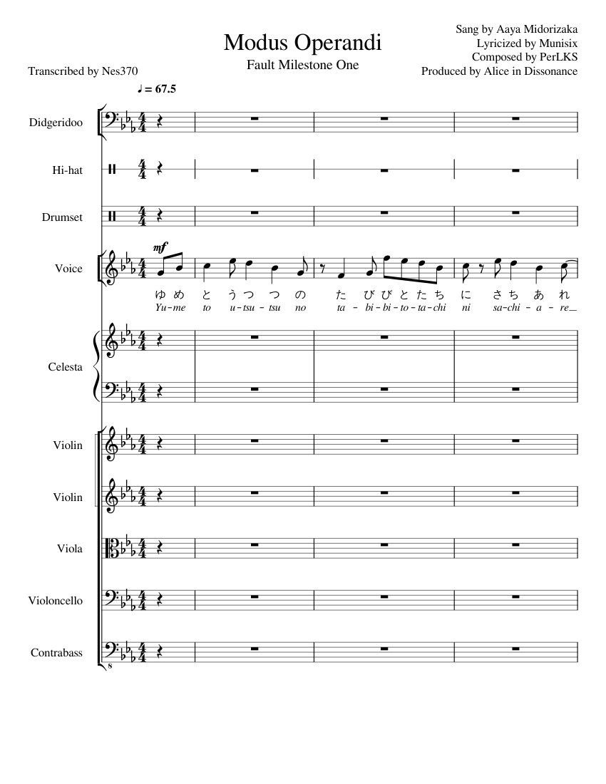 Modus Operandi (WIP) [Fault Milestone One] Sheet music for Vocals ...