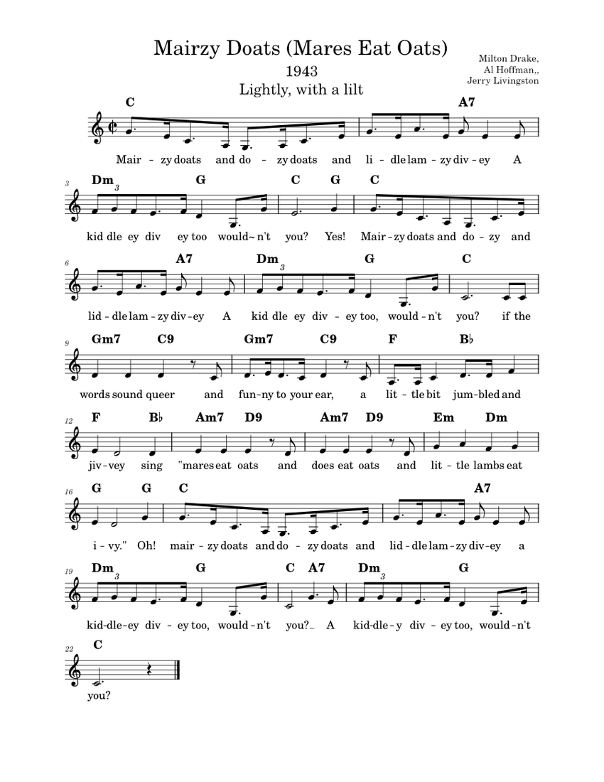 Mairzy Doats – jerry livingston Mairzy Doats Mares Eat Oats Sheet Music ...