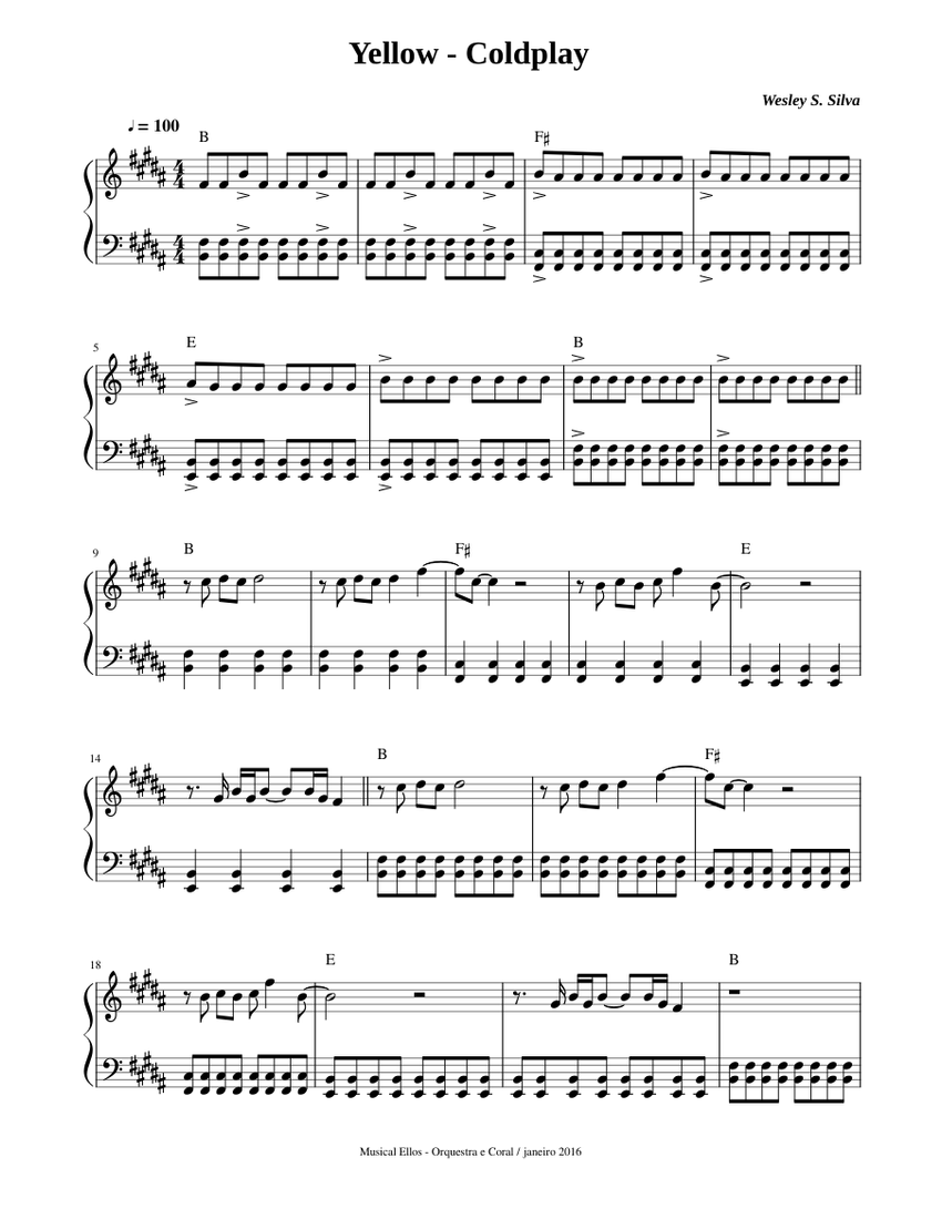 Yellow - Coldplay Sheet Music with Chords for Piano (Solo) | MuseScore.com