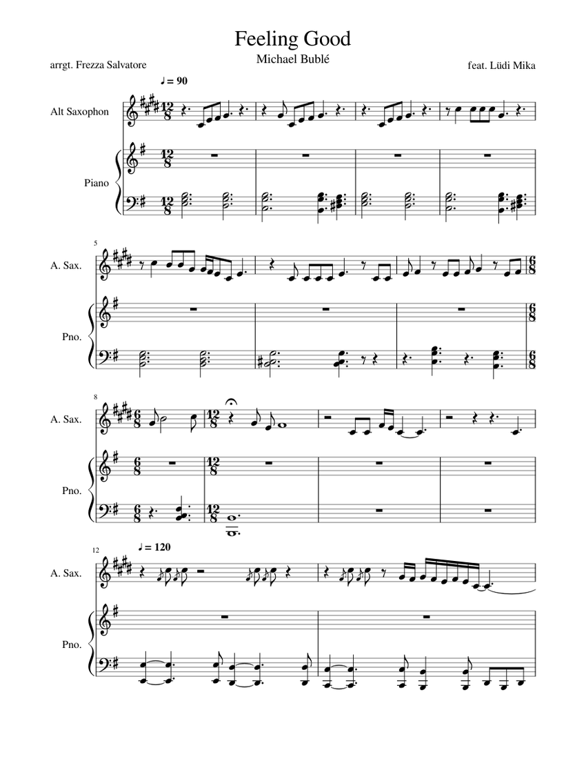 Feeling Good Sheet Music for Piano, Saxophone alto (Solo) | MuseScore.com