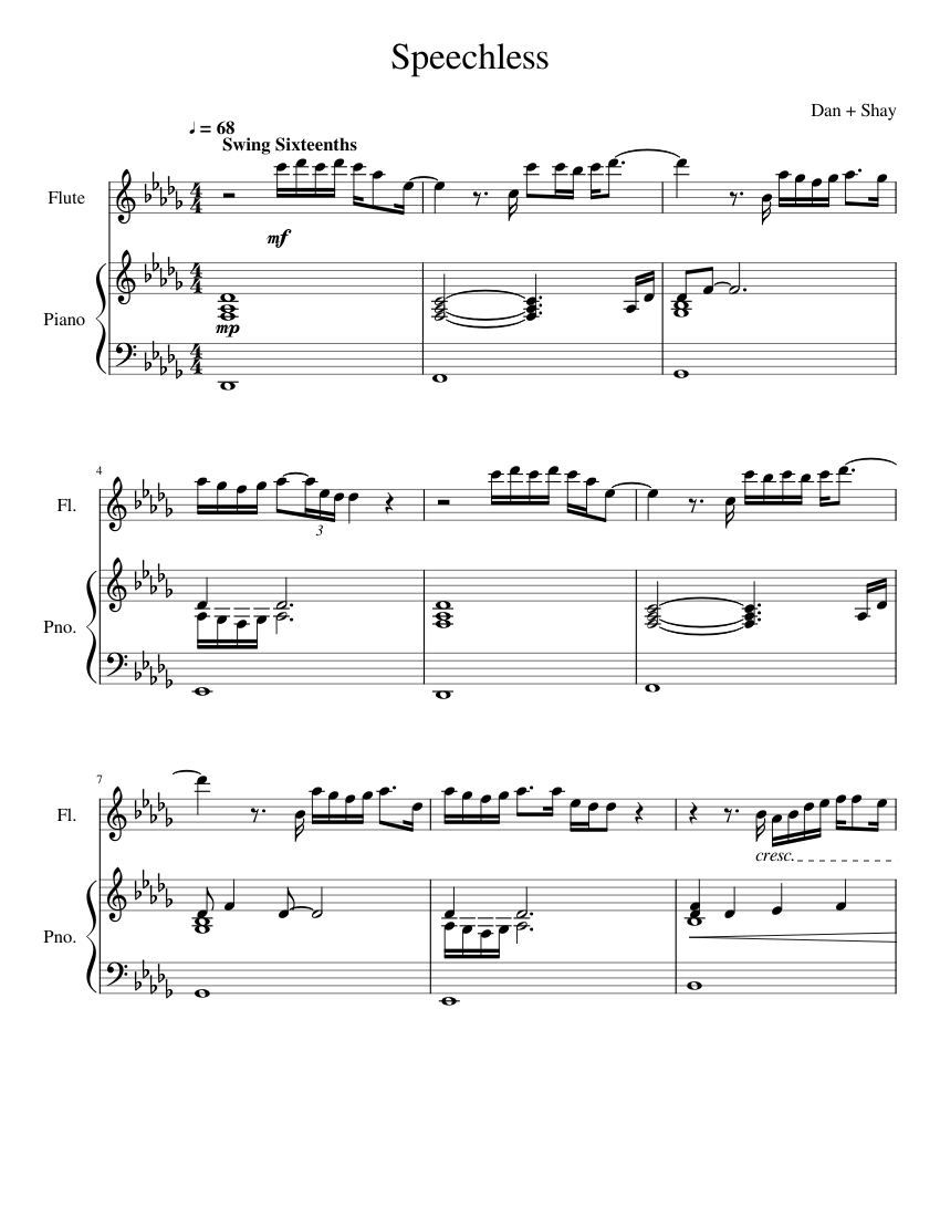 Speechless Dan + Shay Sheet Music for Piano, Flute (Solo) | MuseScore.com
