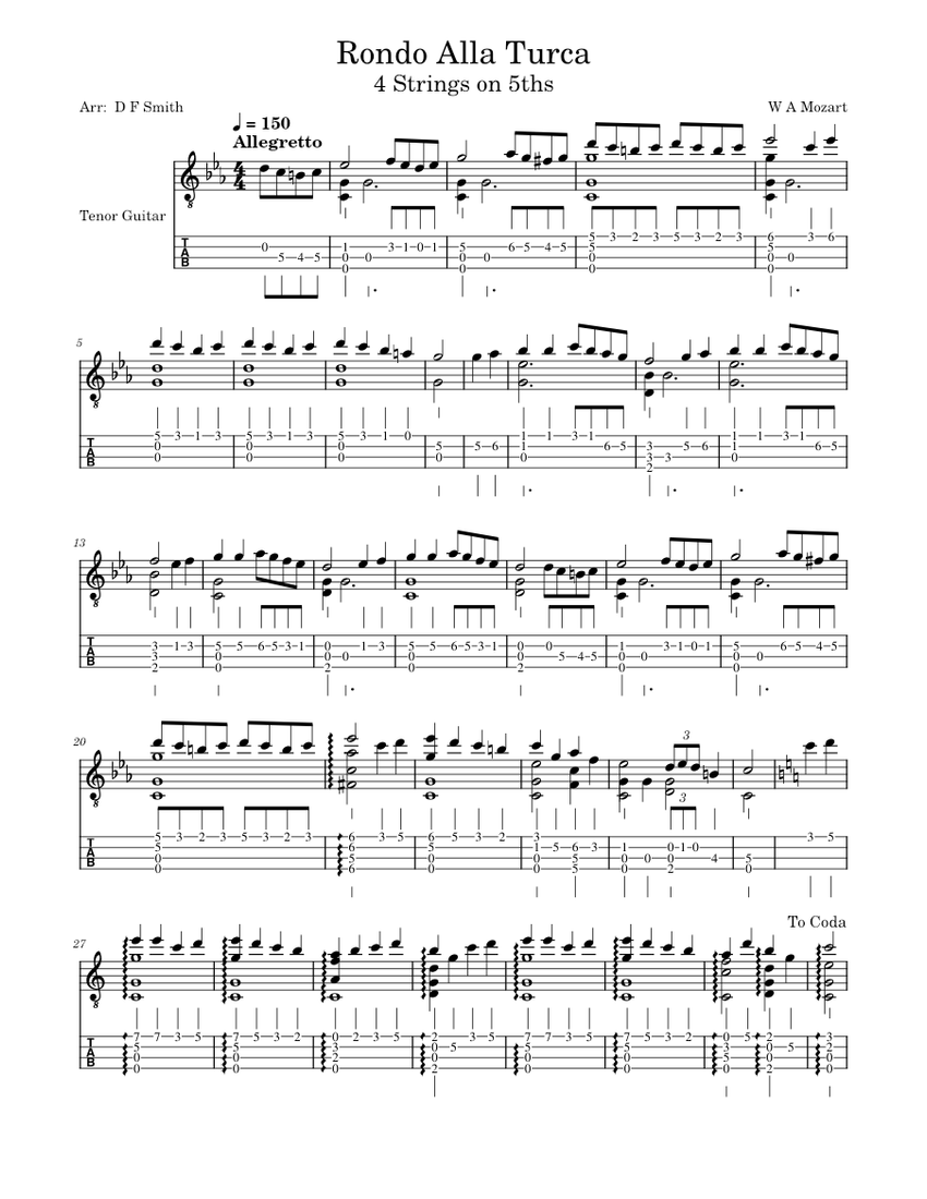 Rondo Alla Turka – Wolfgang Amadeus Mozart for Tenor Guitar Sheet music ...