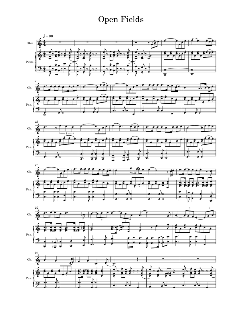 Open Fields (Condensed Score) Sheet Music for Piano, Oboe (Mixed Duet ...